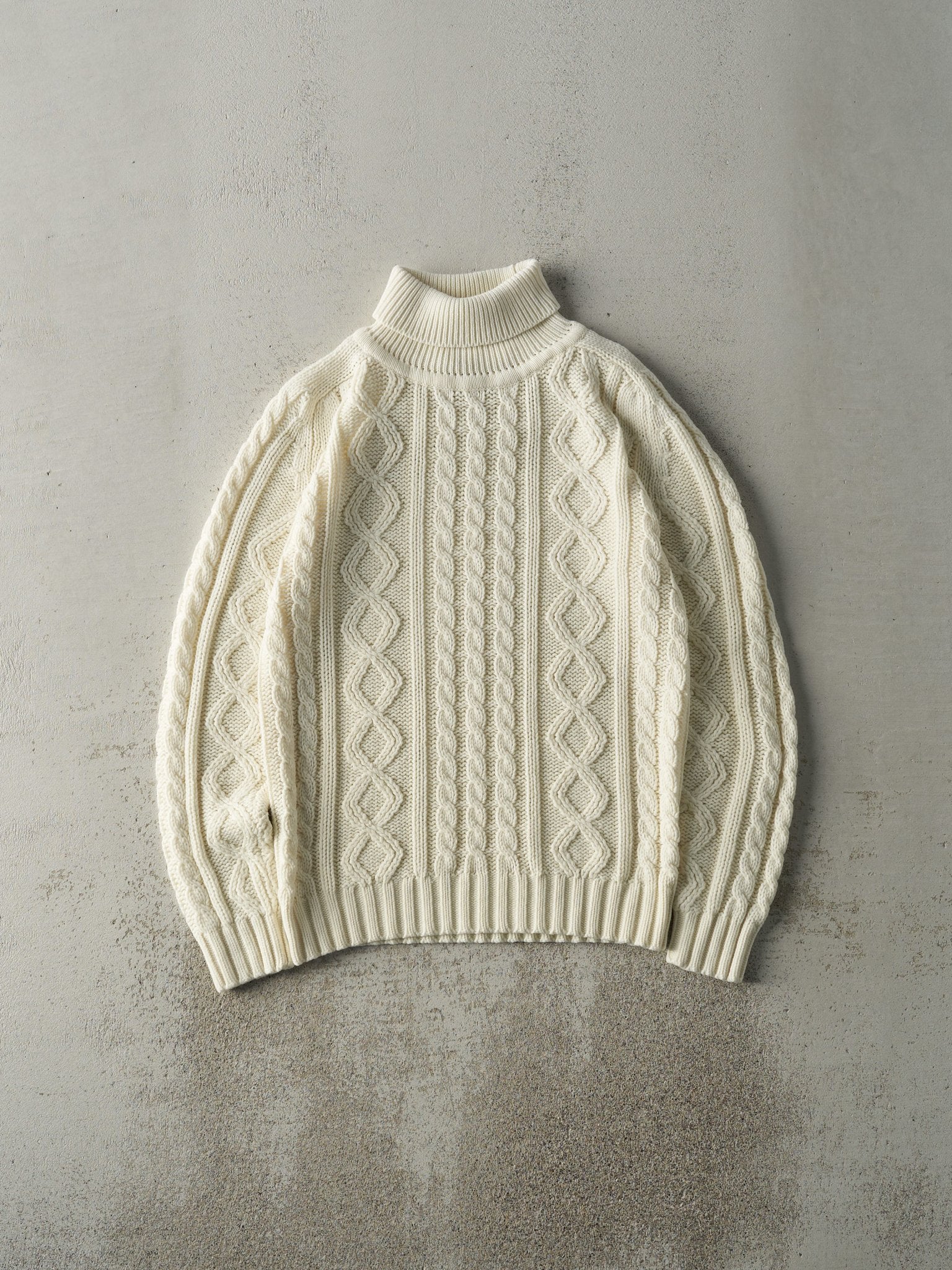 Vintage 80s Beige Cable Knit Turtle Neck Sweatshirt (M) – Rebalance Vintage