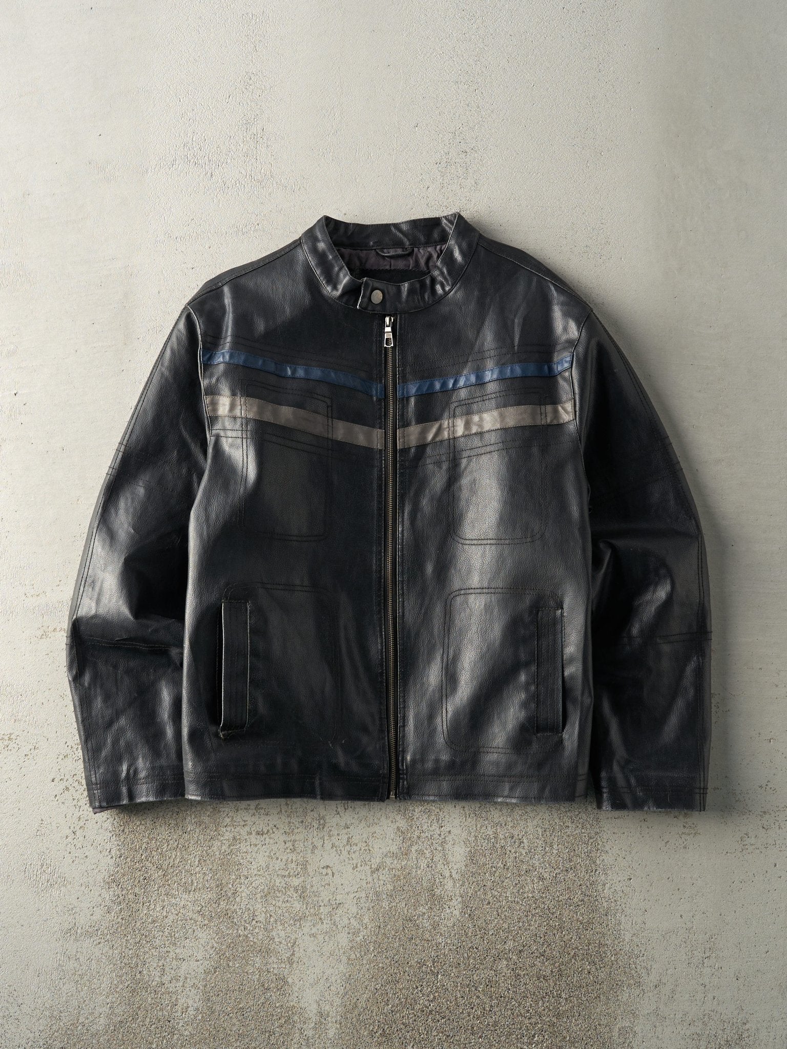 Vintage Y2K Black & Blue Whispering Smith Leather Jacket (M ...