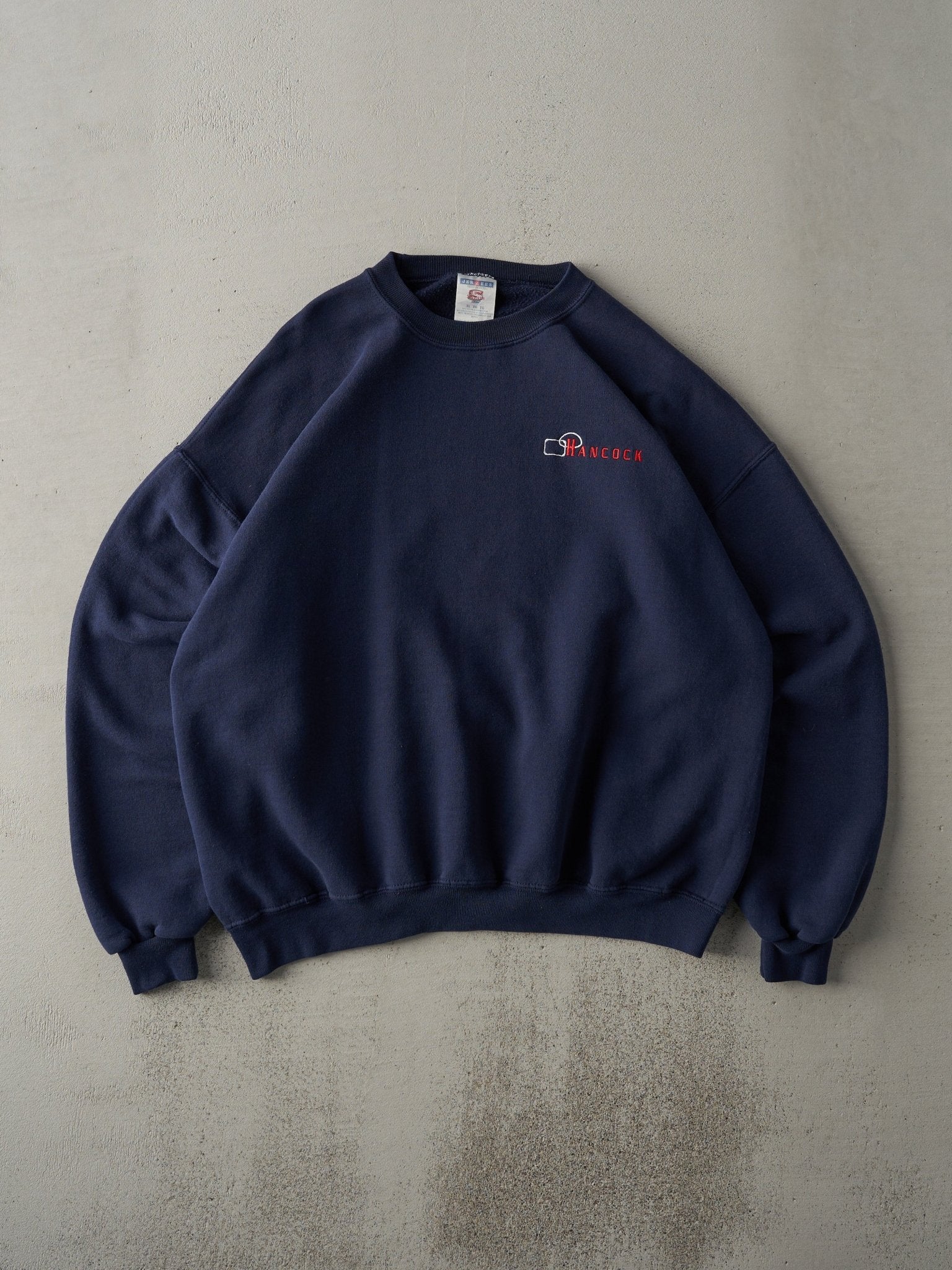 Vintage 90's Navy Blue Hancock Embroidered Logo Crewneck (L ...