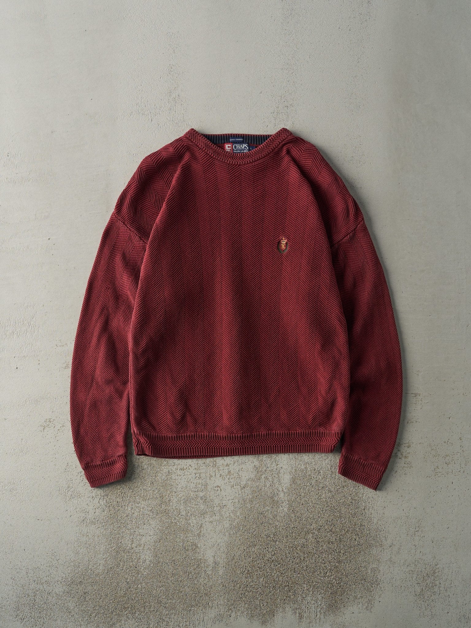 Vintage 90s Burgundy Herringbone Chaps Ralph Lauren Knit (M/L ...