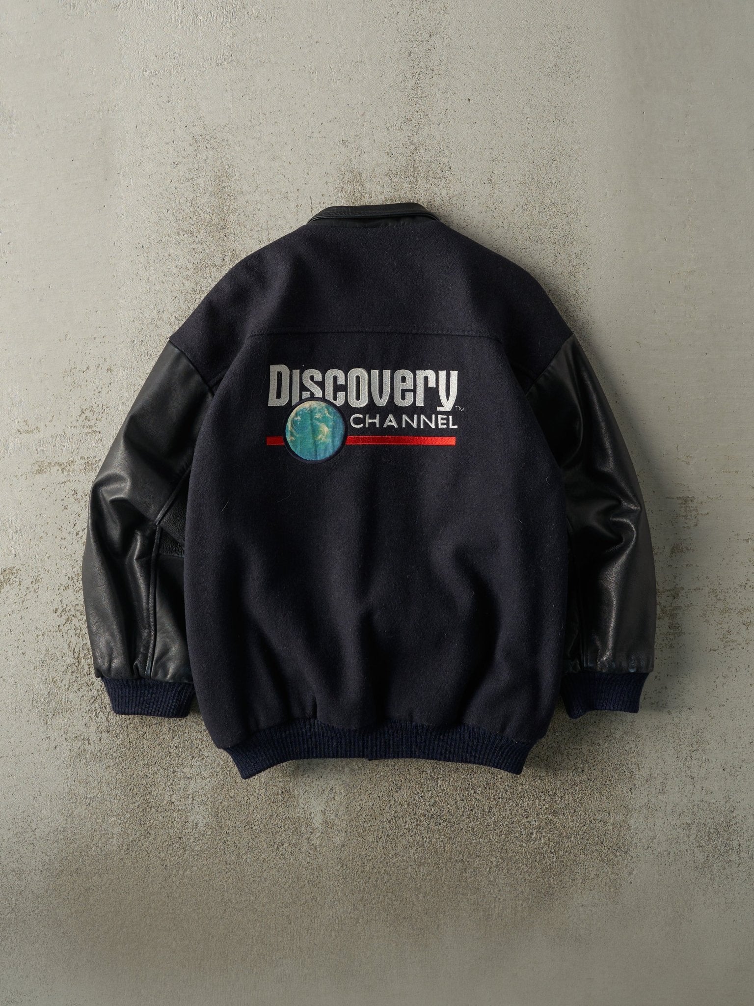 Vintage 90s Navy Blue & Black Discovery Channel Varsity Jacket (M ...