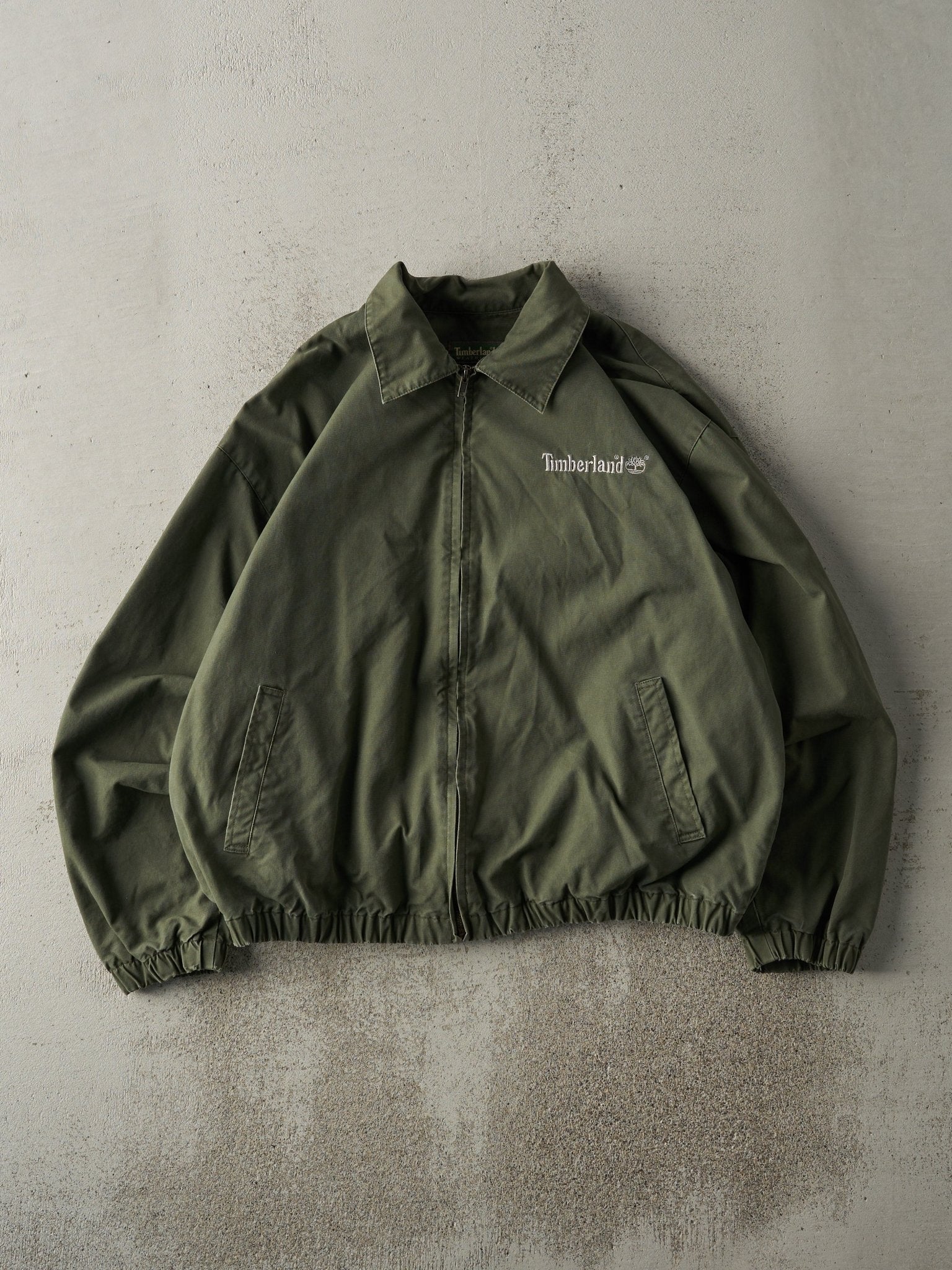 Vintage 90s Green Embroidered Timberland Flannel Lined Collared Jacket ...