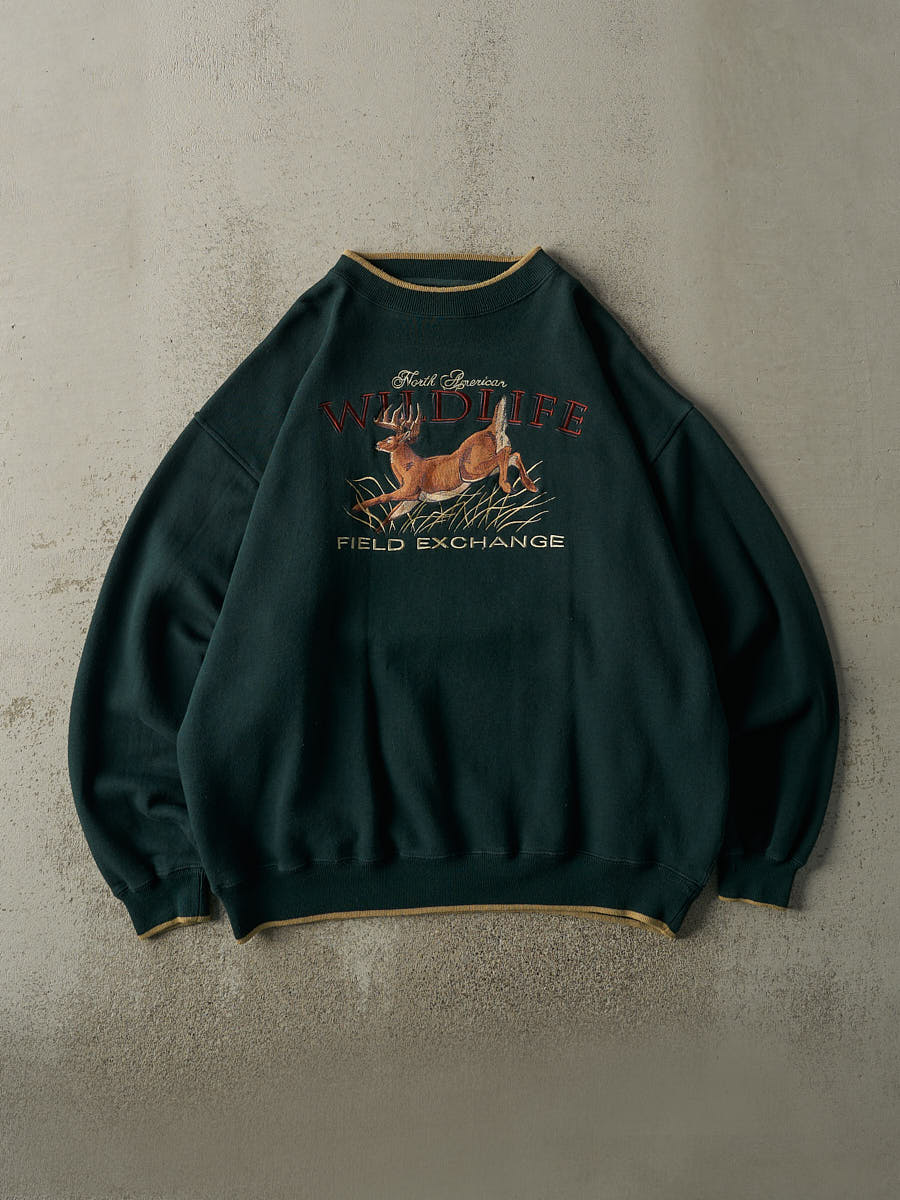 Vintage 90s Forest Green Wild Life Field Exchange Embroidered Crewneck ...