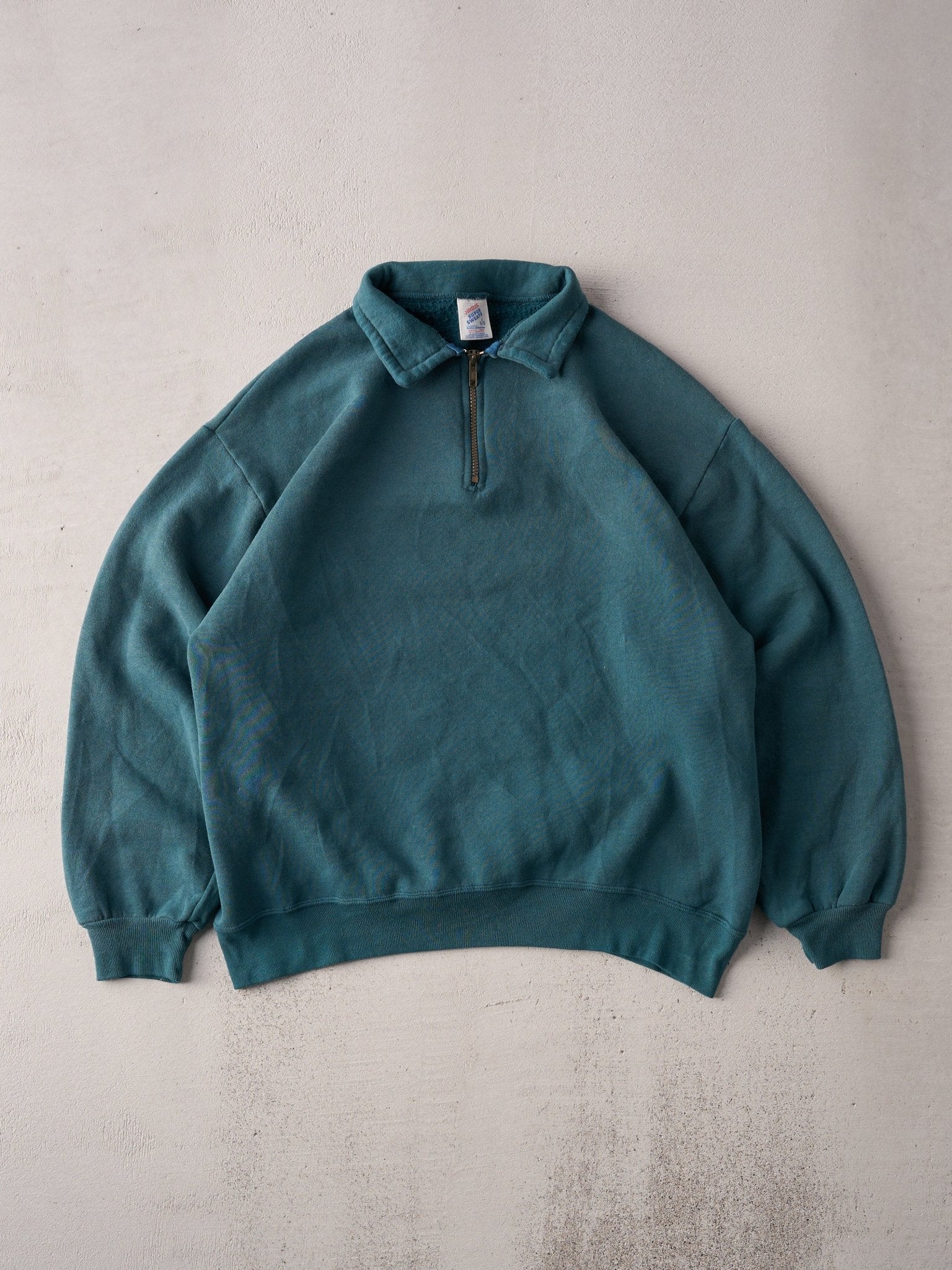Vintage 80s Deep Teal Quarter Zip Collared Crewneck (L) – Rebalance Vintage