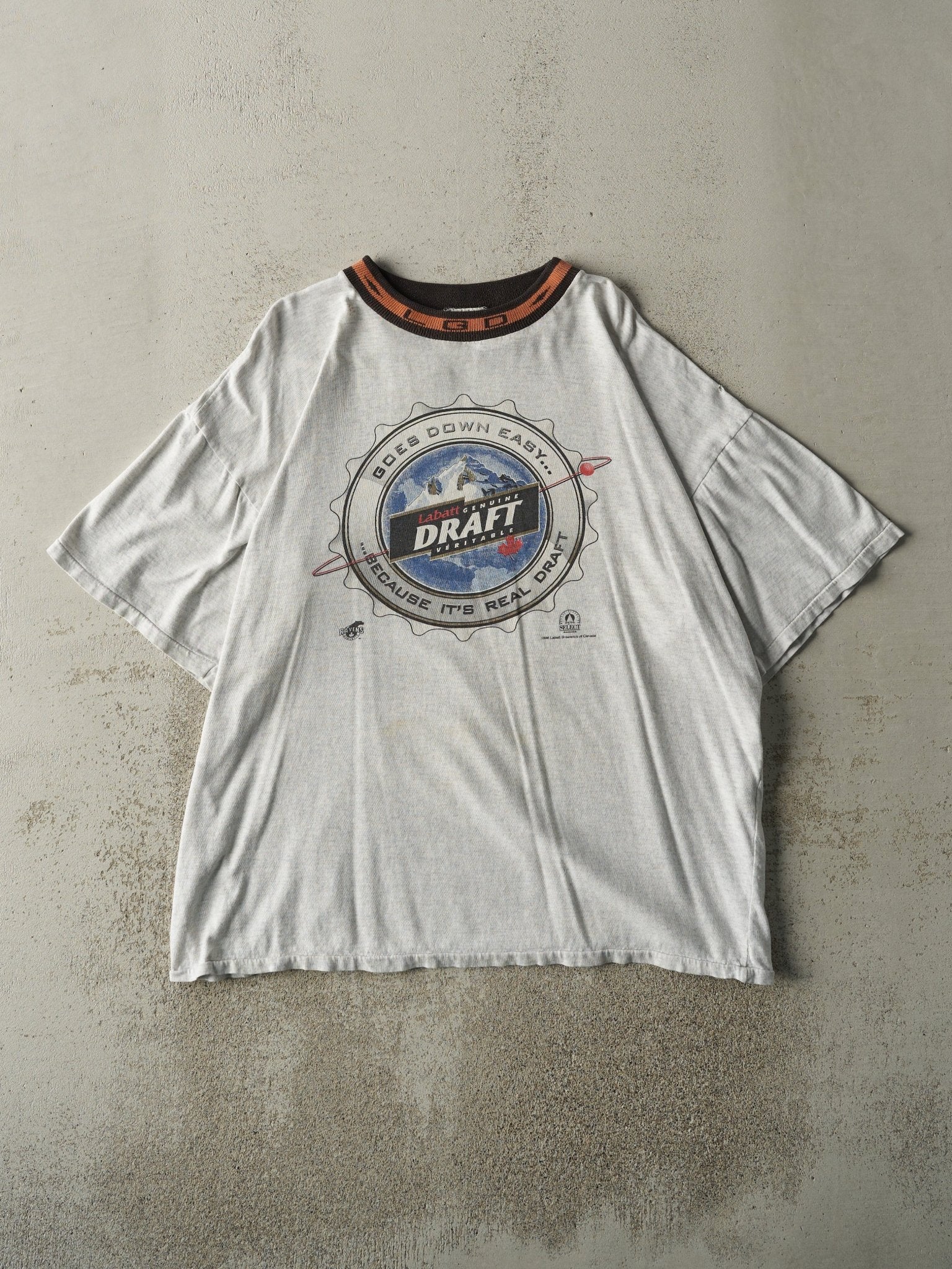 Vintage 96' Heather Grey Labatt Genuine Draft Ribbed Neck Tee (XL ...