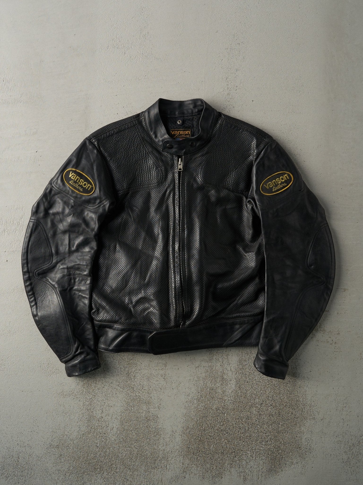 Vintage 90s Black Perforated Vanson Leather Biker Jacket (M ...