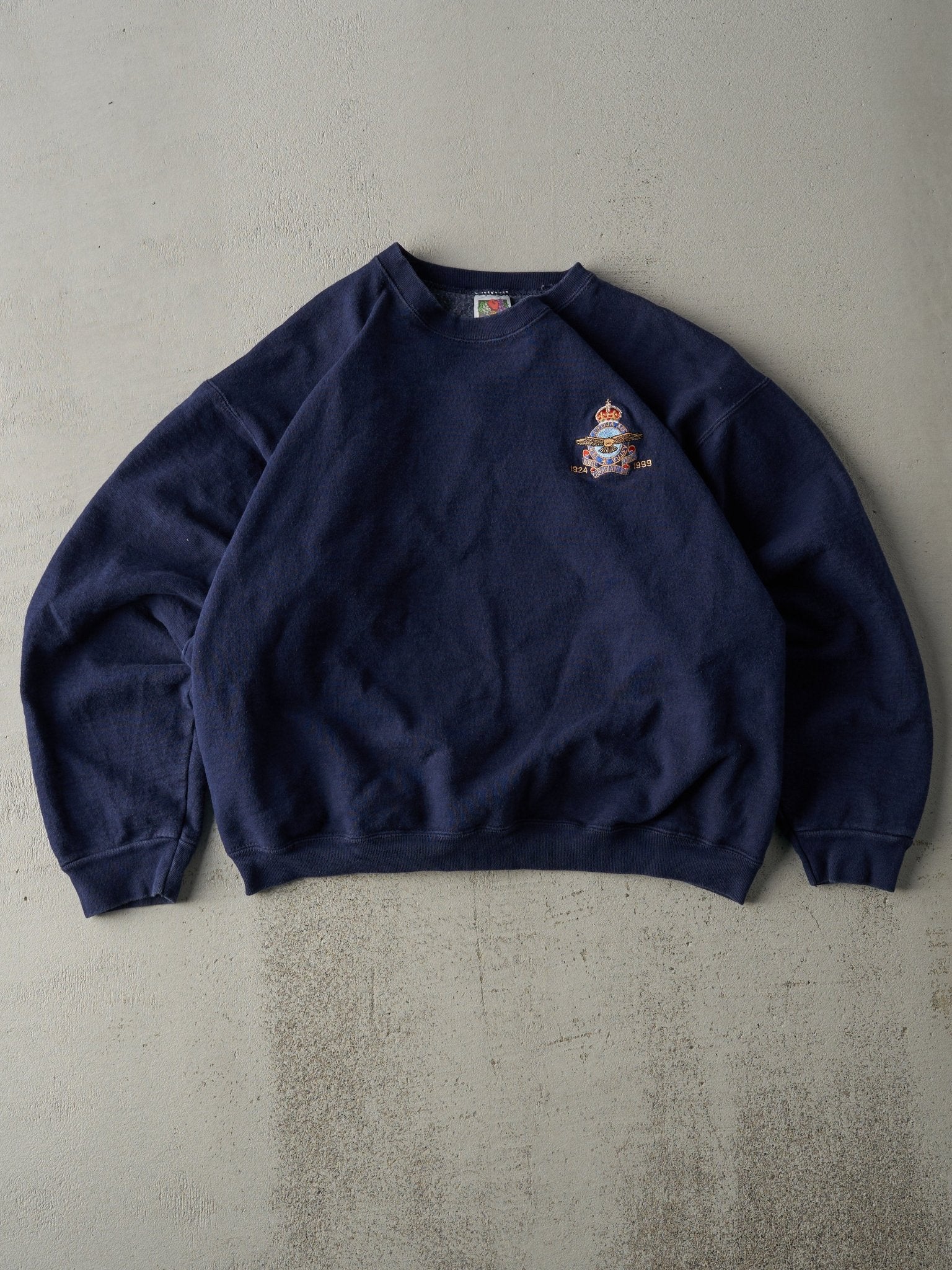 Vintage 99' Navy Blue Royal Canadian Airforce Embroidered Boxy Crewnec ...