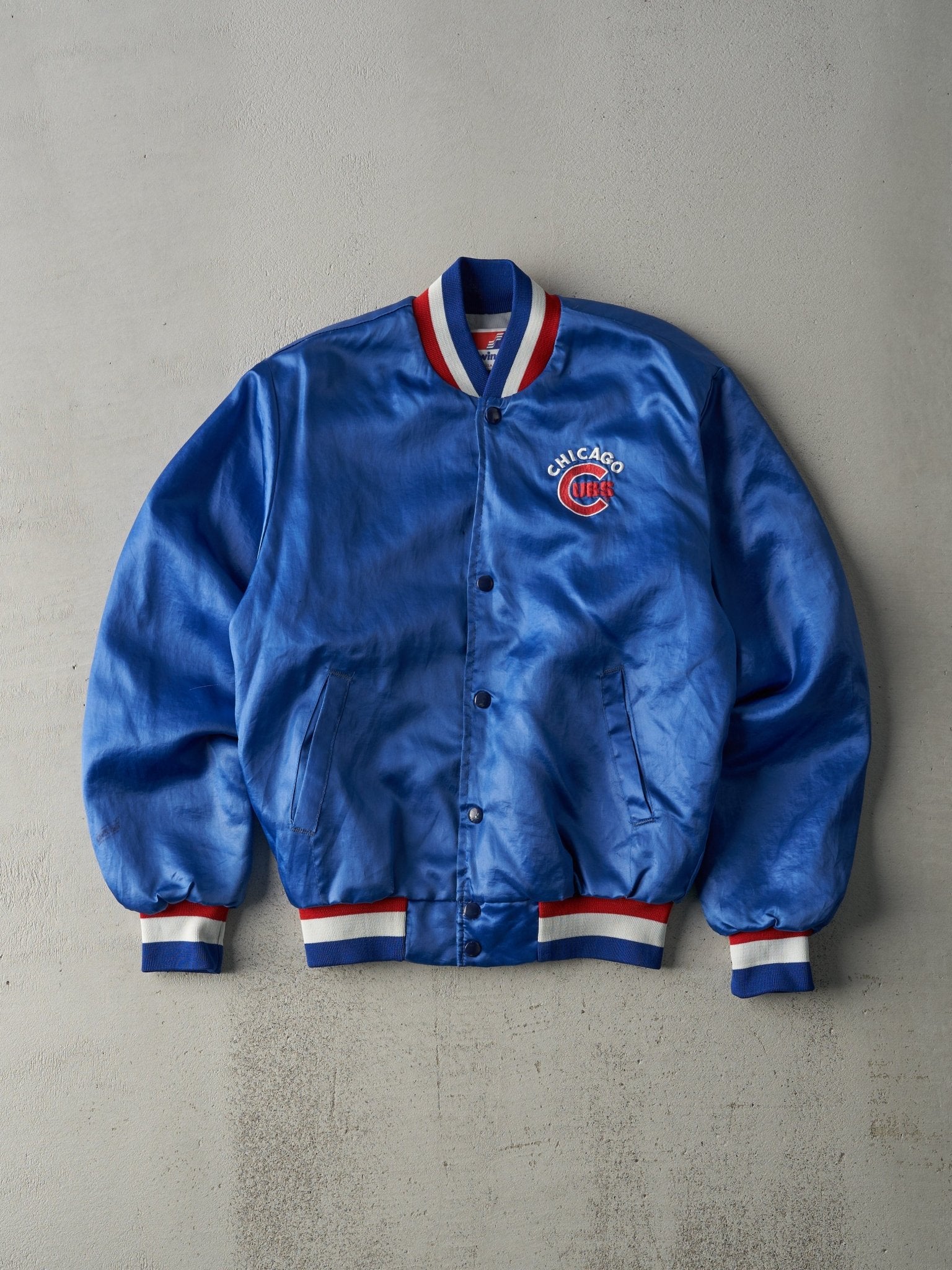 Vintage 80s Blue Chicago Cubs Satin Bomber Jacket (S) – Rebalance Vintage