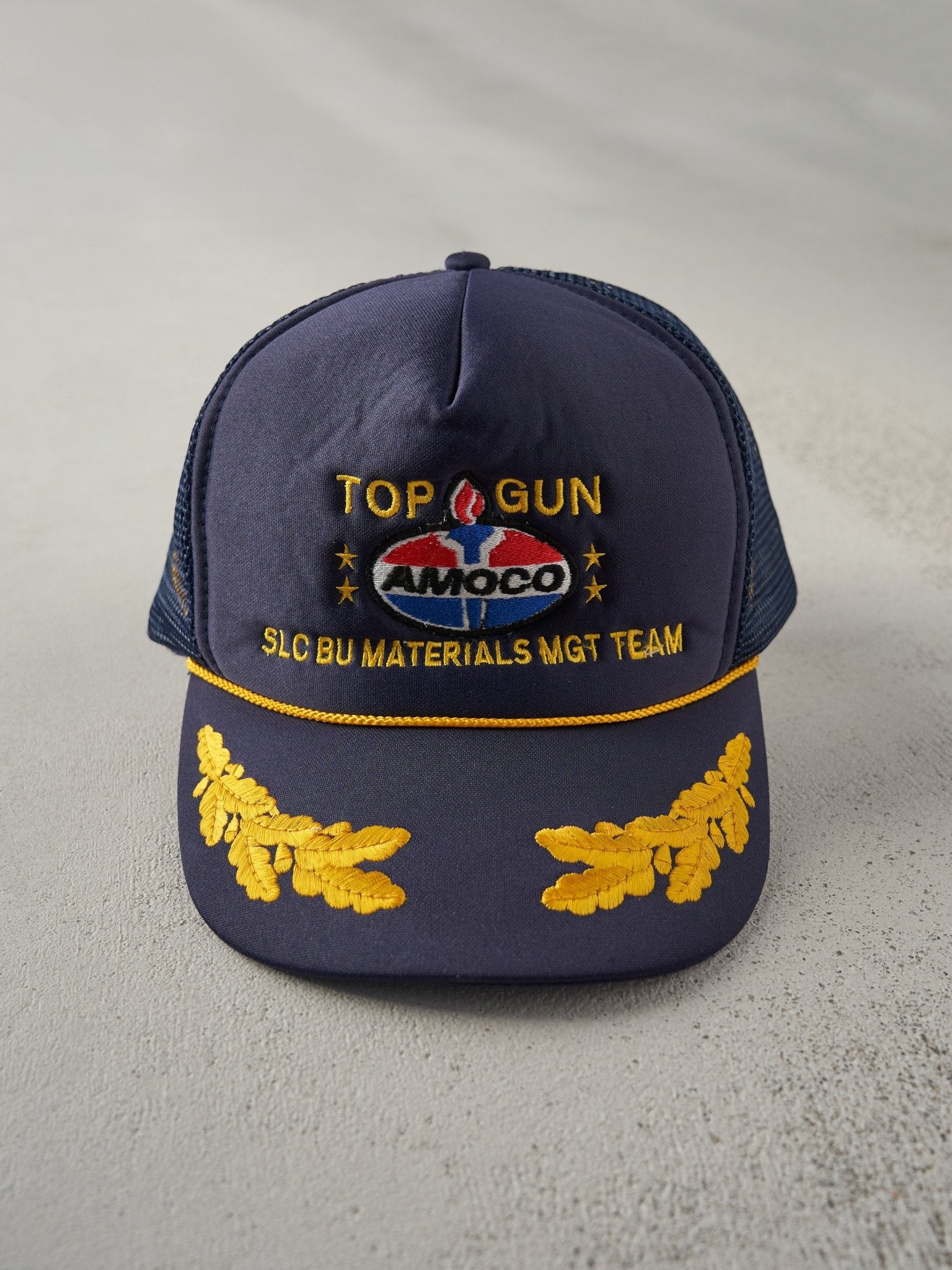 Vintage 90s Navy Blue Top Gun Amoco Oil Embroidered Foam Trucker Hat ...