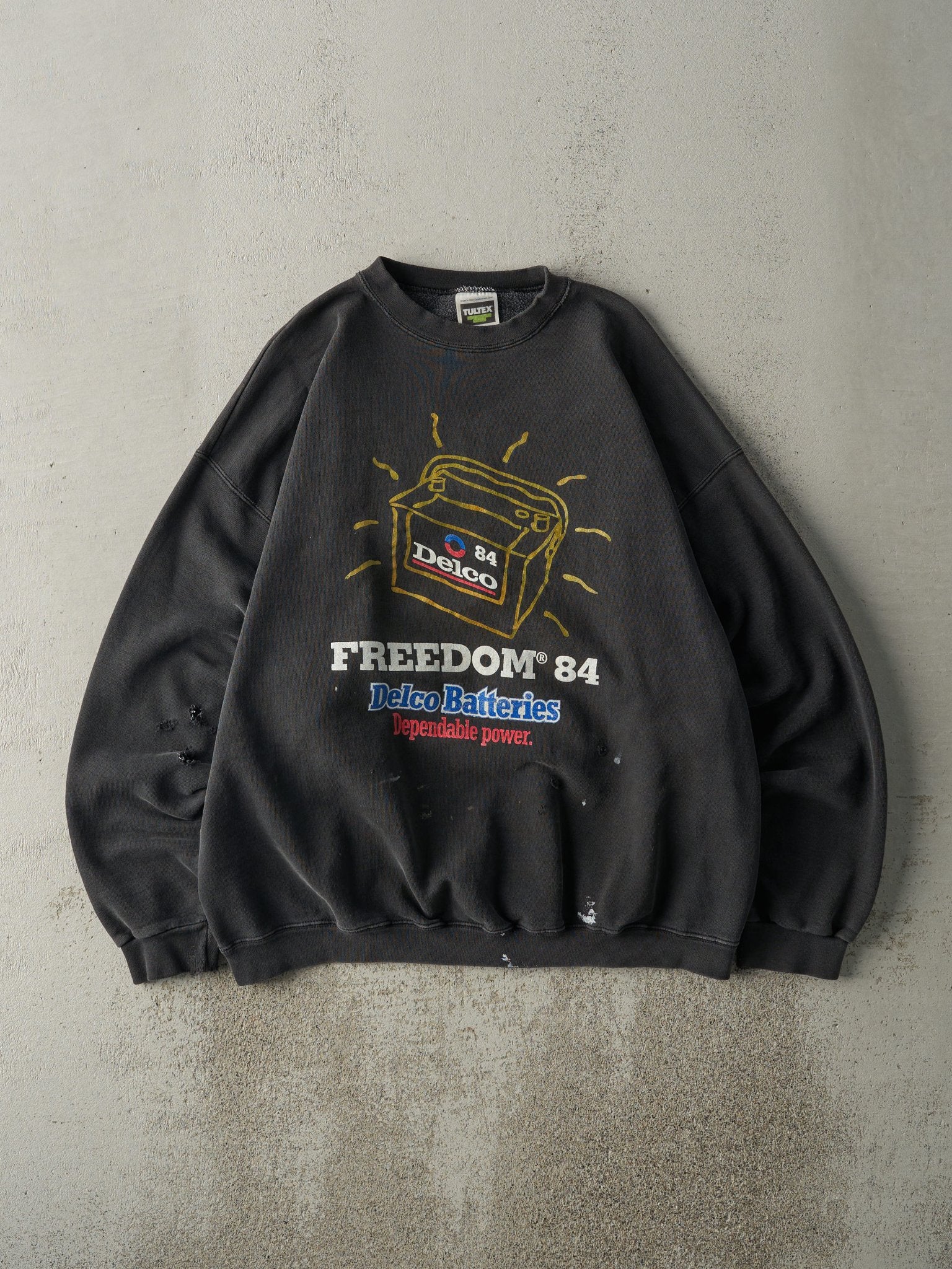 Vintage 90s Faded Black Delco Batteries Crewneck (L) – Rebalance Vintage