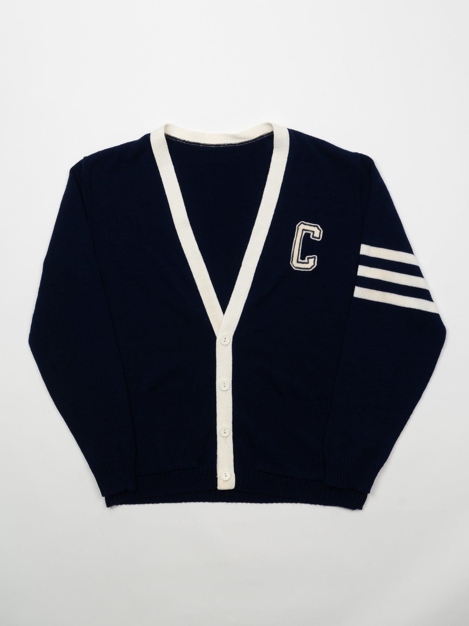 Vintage 70s Blue + White "C" Cardigan (M/L) – Rebalance Vintage