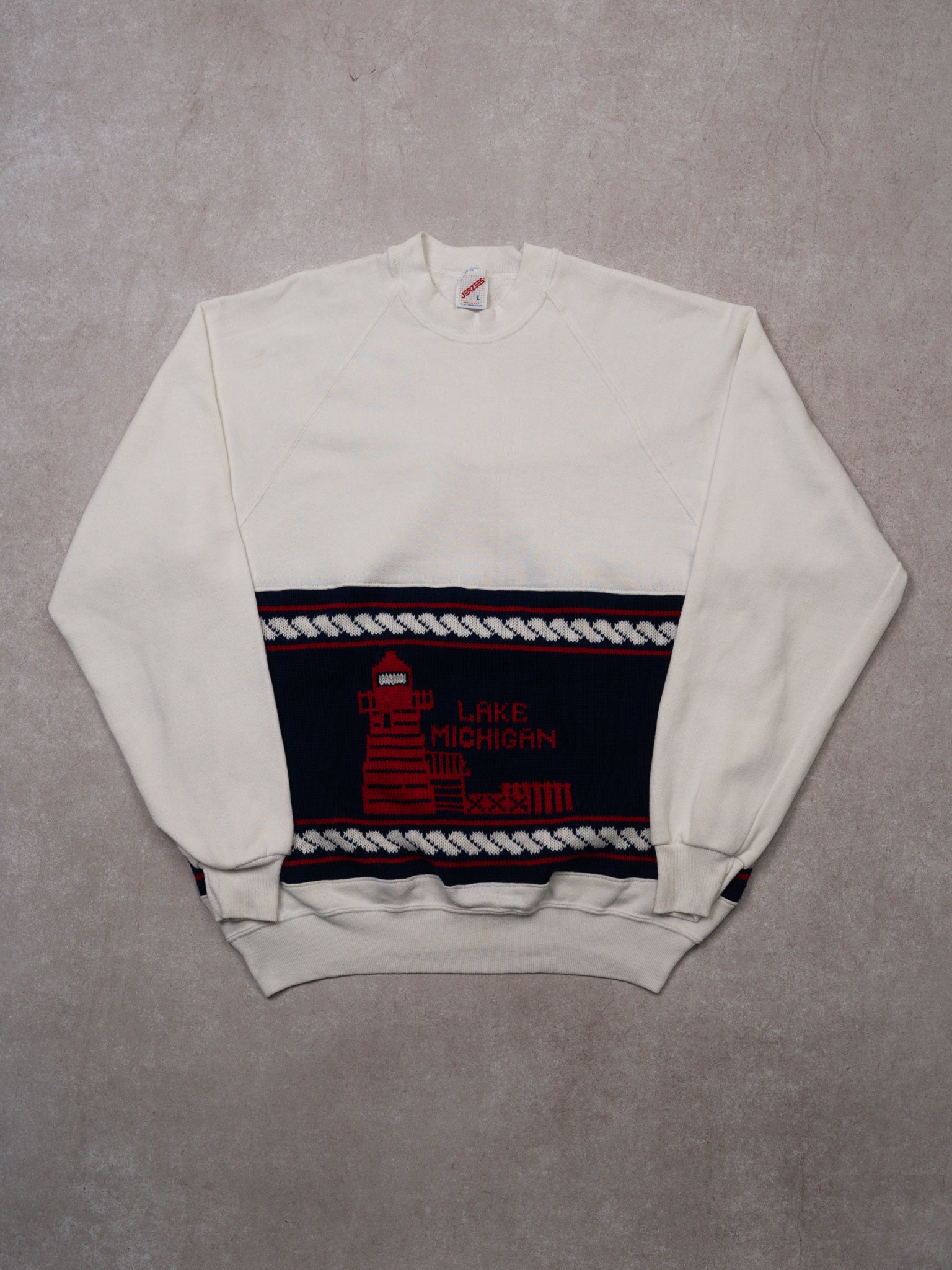 Vintage White + Blue + Red Lake Michigan Crewneck (L) – Rebalance Vintage
