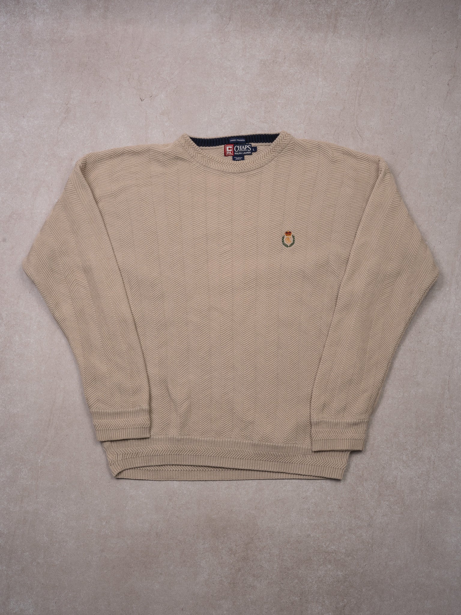 Vintage Beige Chaps RL Crest Knit Sweater (L) – Rebalance Vintage