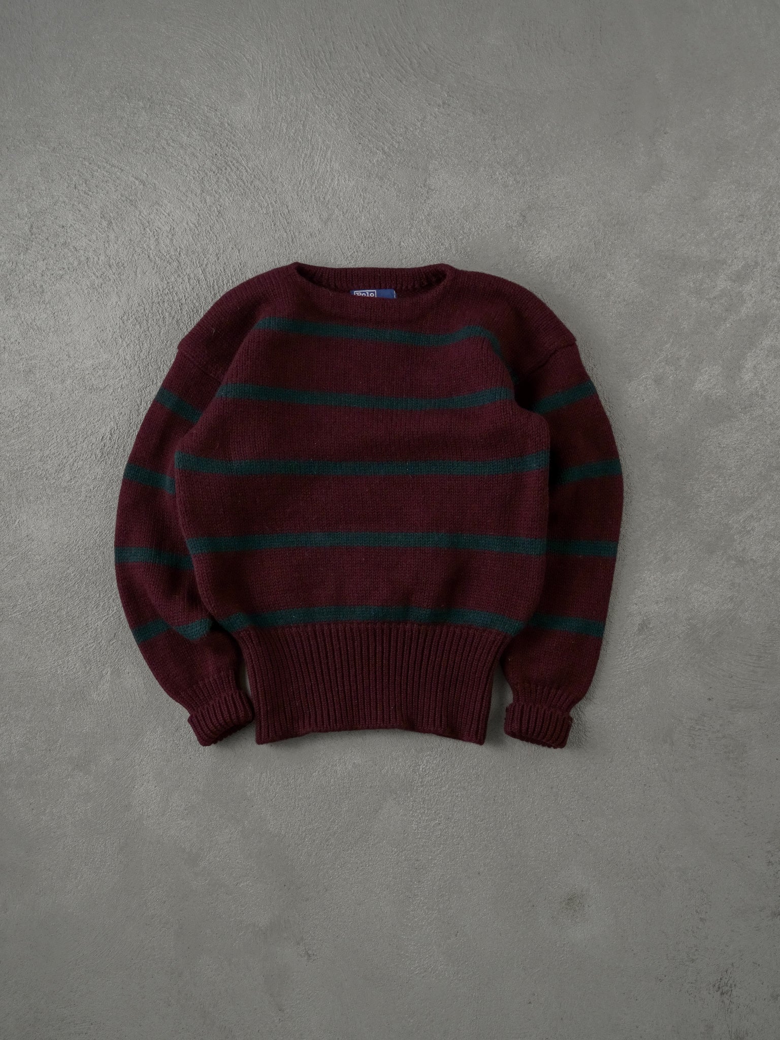 Vintage 90s Maroon Polo By Ralph Lauren Striped Wool Crewneck (M ...