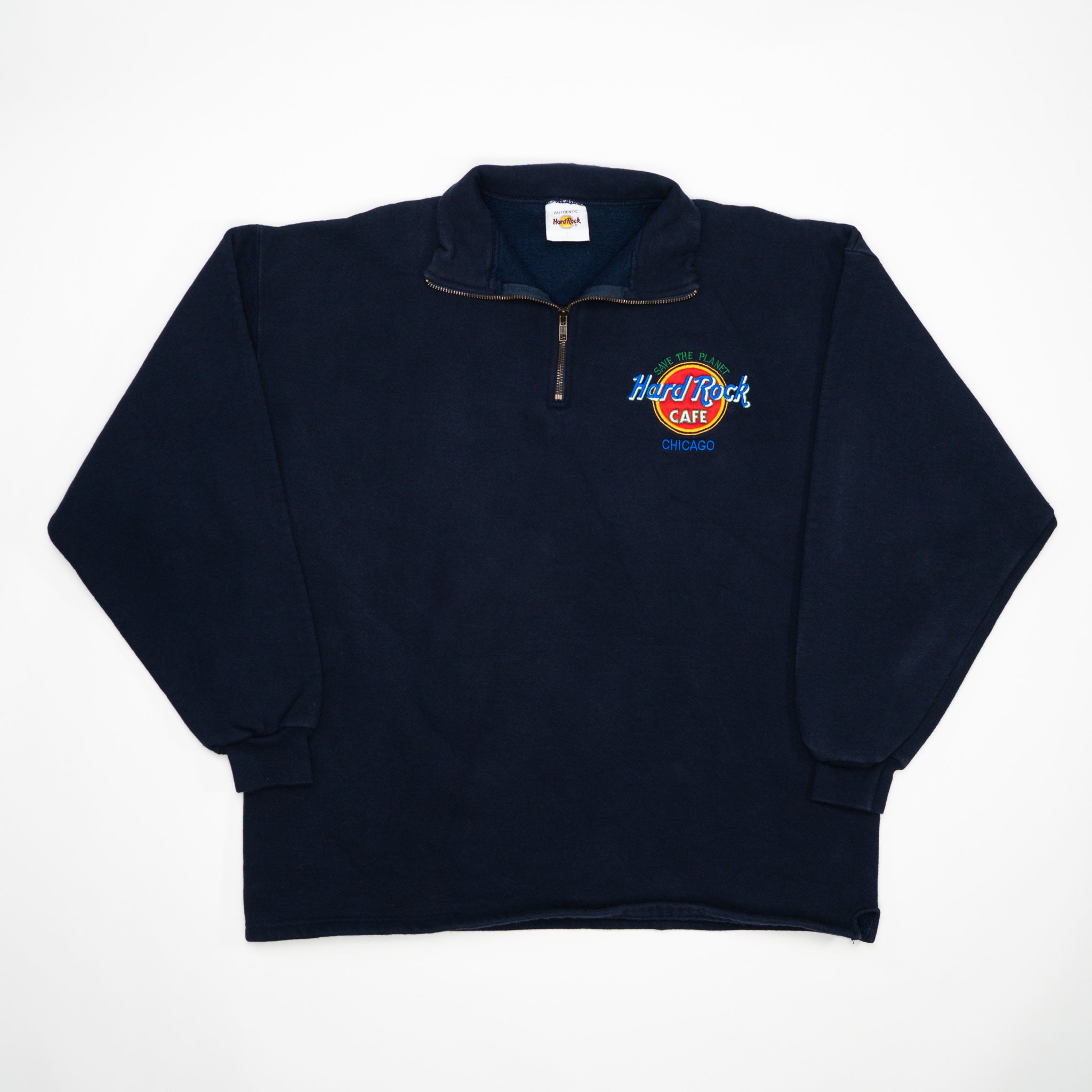 Vintage Navy Hard Rock Chicago 1/4 Zip Swewater – Rebalance Vintage